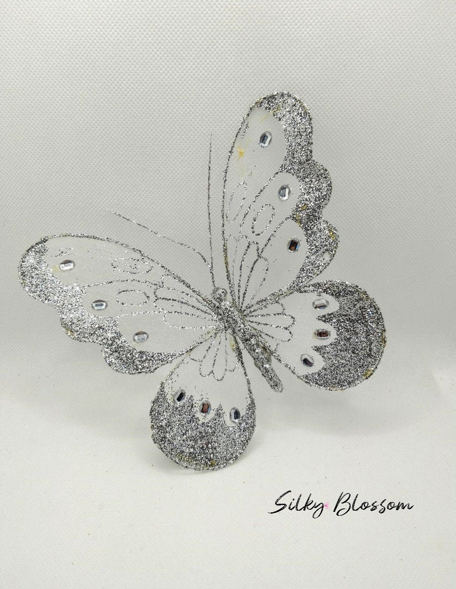 2 Gorgeous Silver Glitter Butterflies on Clip With Silver - Etsy