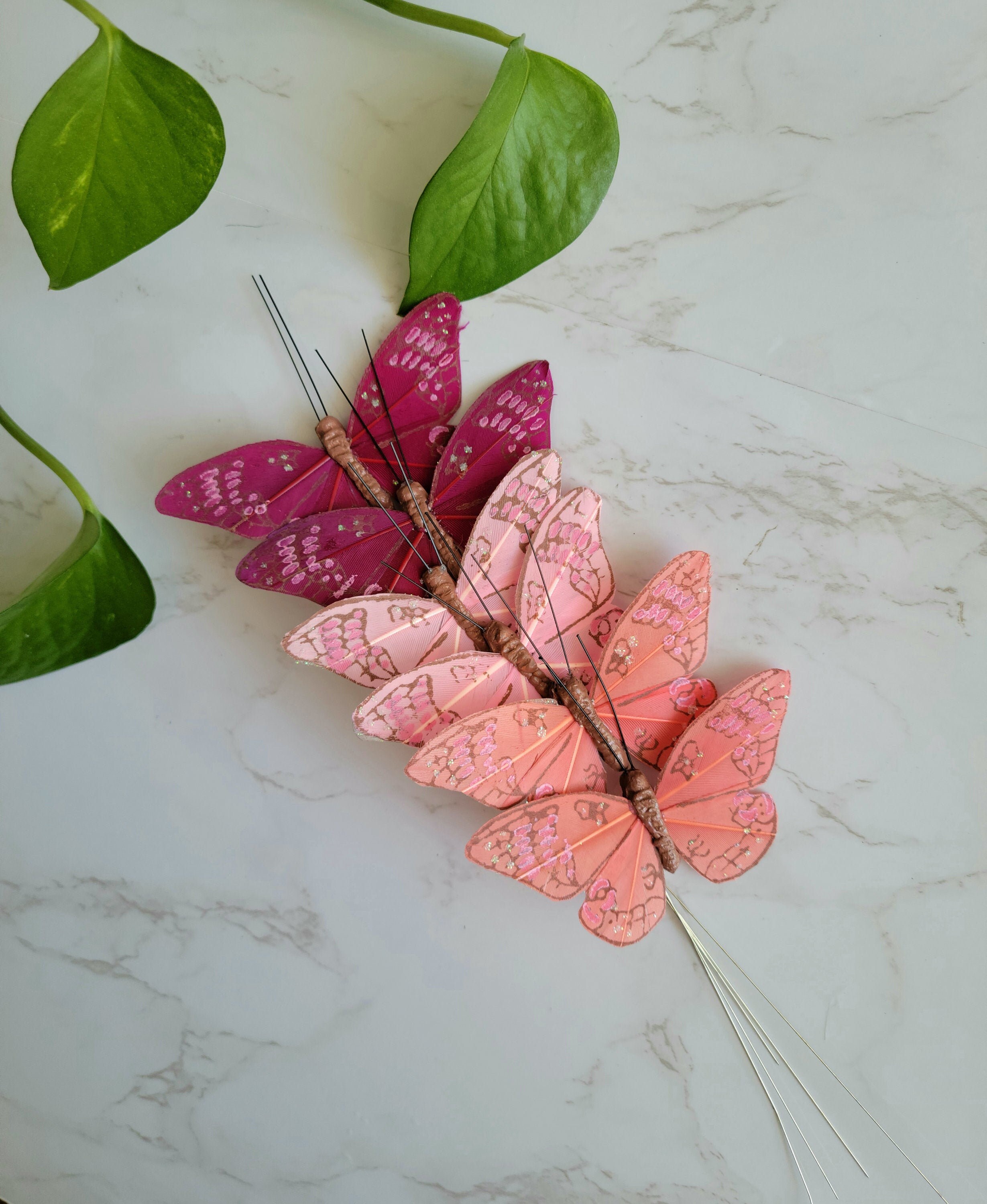 6 3 assorted Feather Butterflies on wire for floral | Etsy