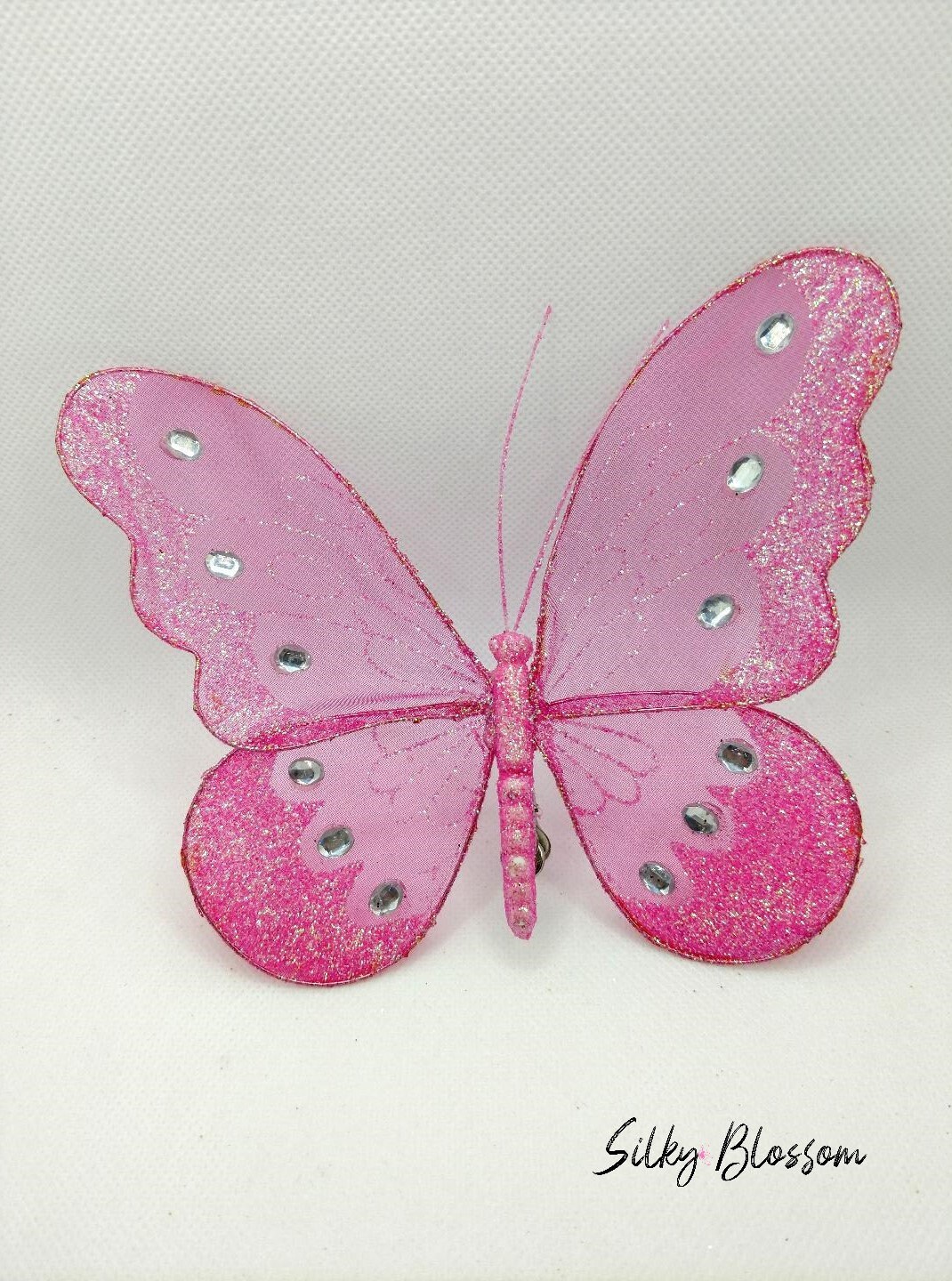 2 Gorgeous Pink Glitter Butterflies on Clip With Silver - Etsy