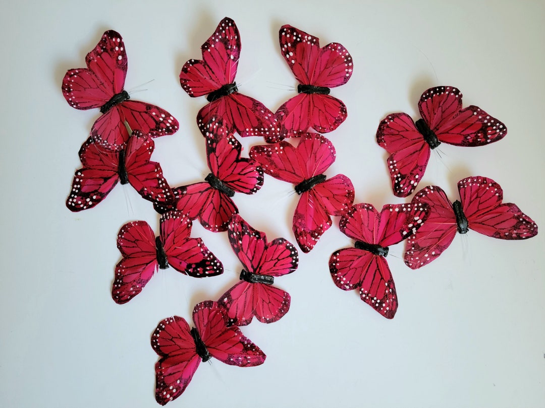 String Red Monarch Feather Butterflies Garland, Red Artificial ...