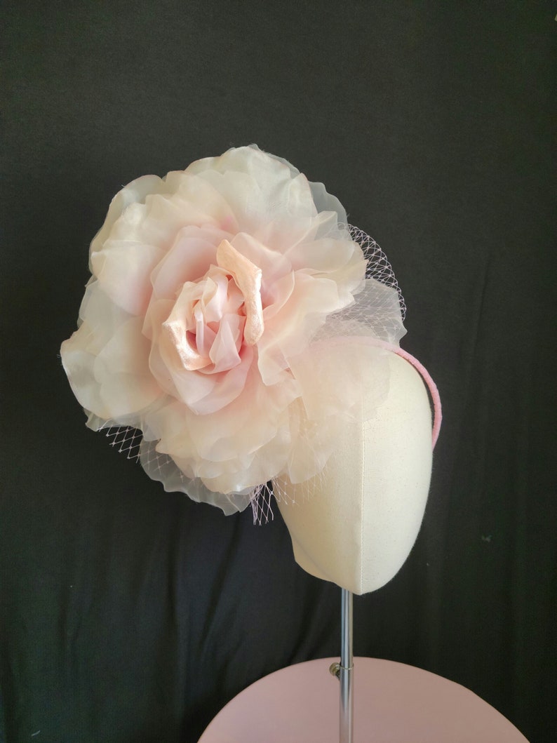 Large Old Pink Rose Fascinator With Veil on a Headband for Kentucky ...