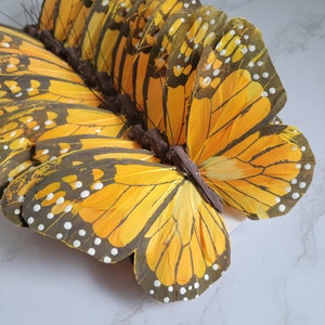 12 Large 7" Monarch Feather Butterflies on Wire for Costumes, Floral ...