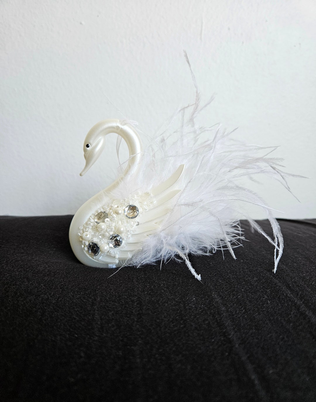 Pretty off White Swan With Feathers, Beads, Crystals and Pearls ...