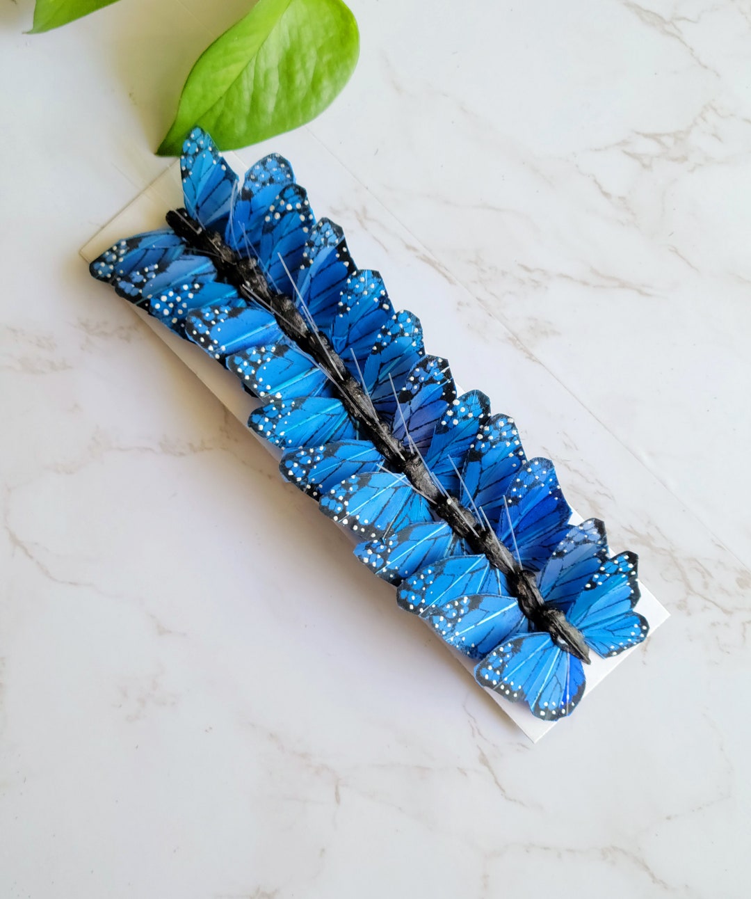 12 - 2" Blue Monarch Feather Butterflies - Artificial Feather ...