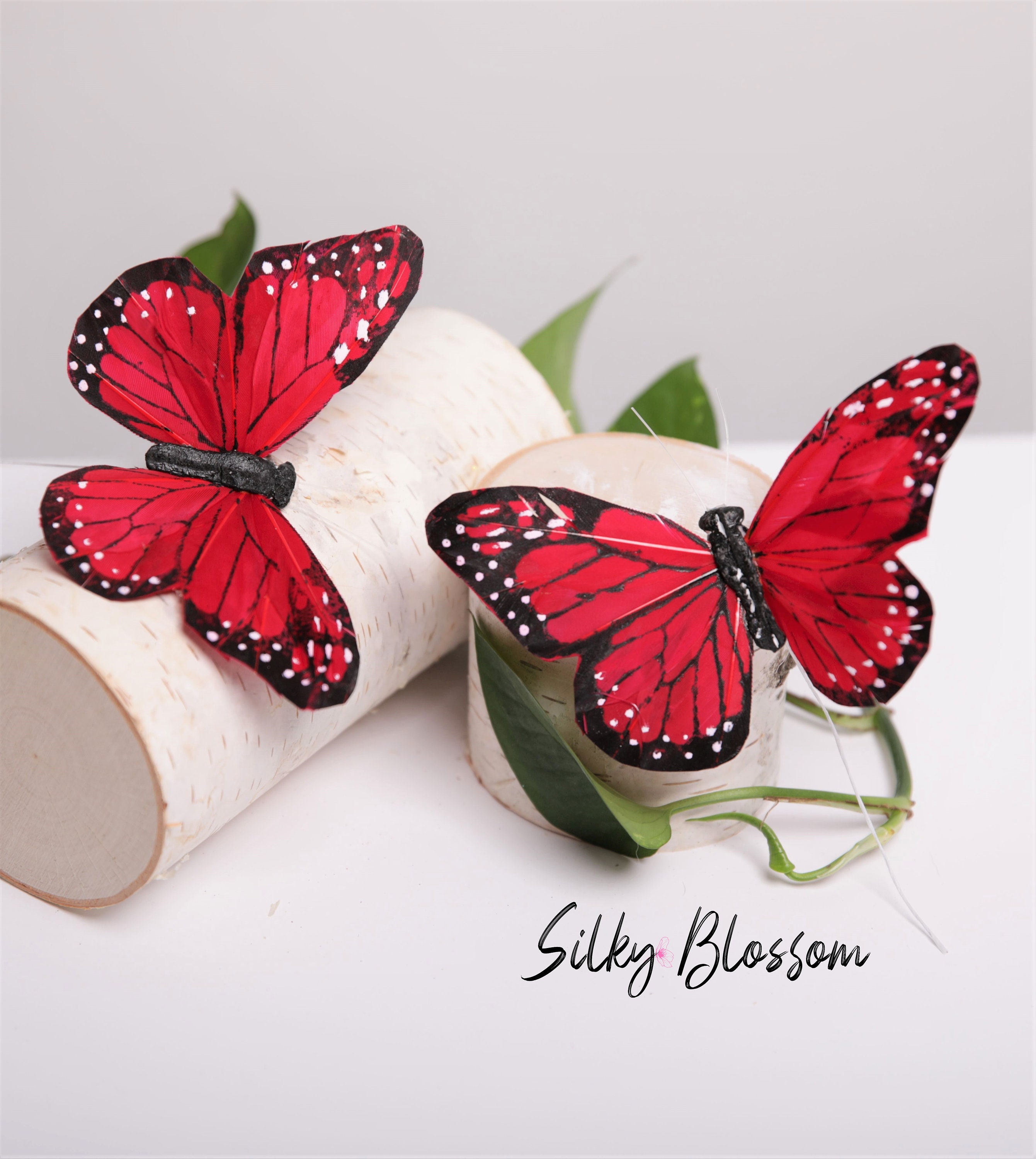 12 Red 5" Feather Butterflies, Wedding Decorations, Floral Accents Home ...