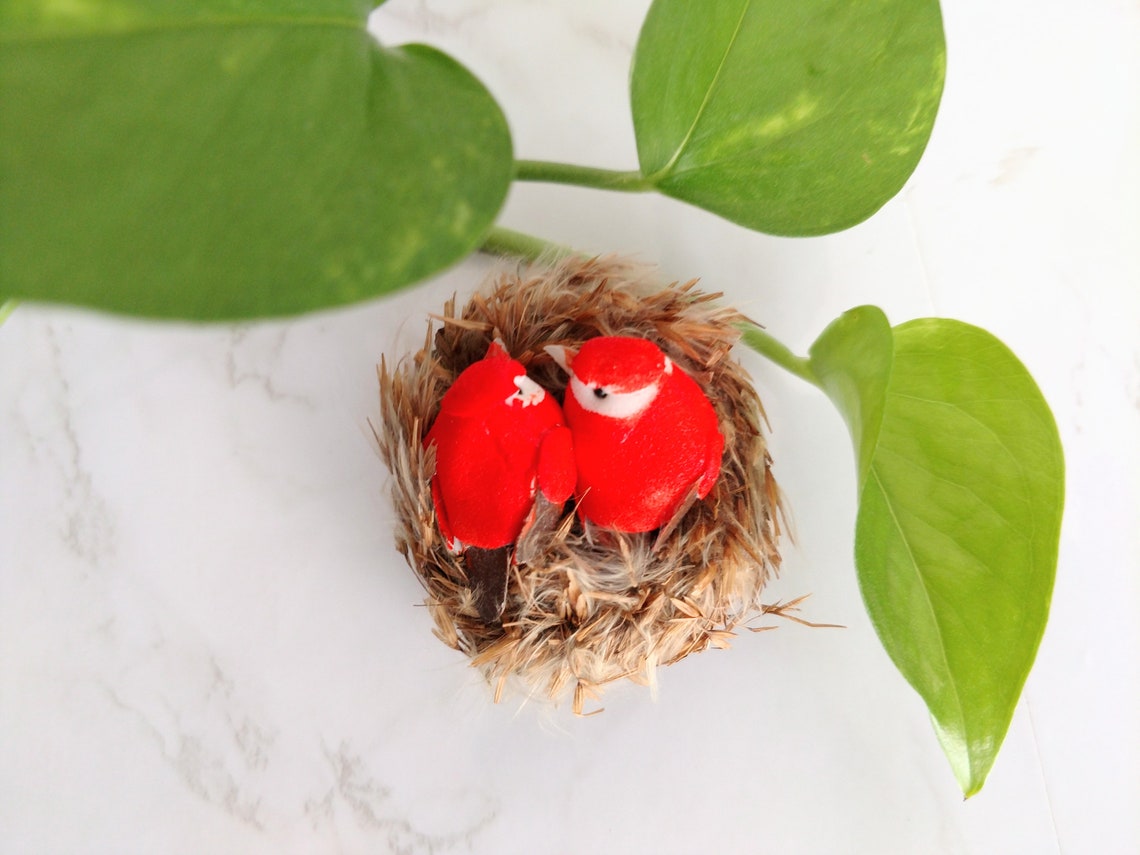 2 Adorable Miniature Artificial Bird Nests With Two Cute Birds - Etsy