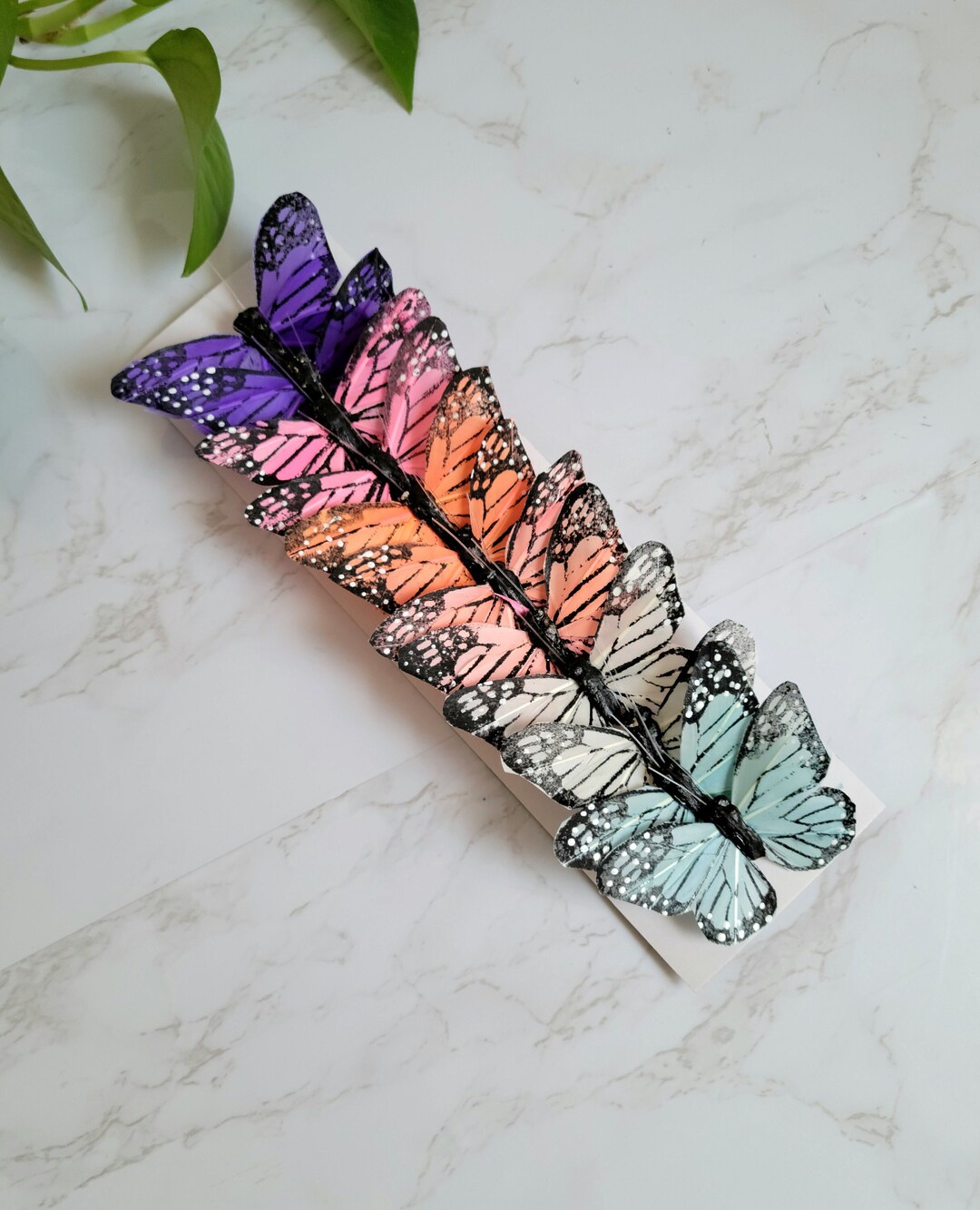 12 Multicolor 3" Monarch Feather Butterflies on Wire for Floral ...