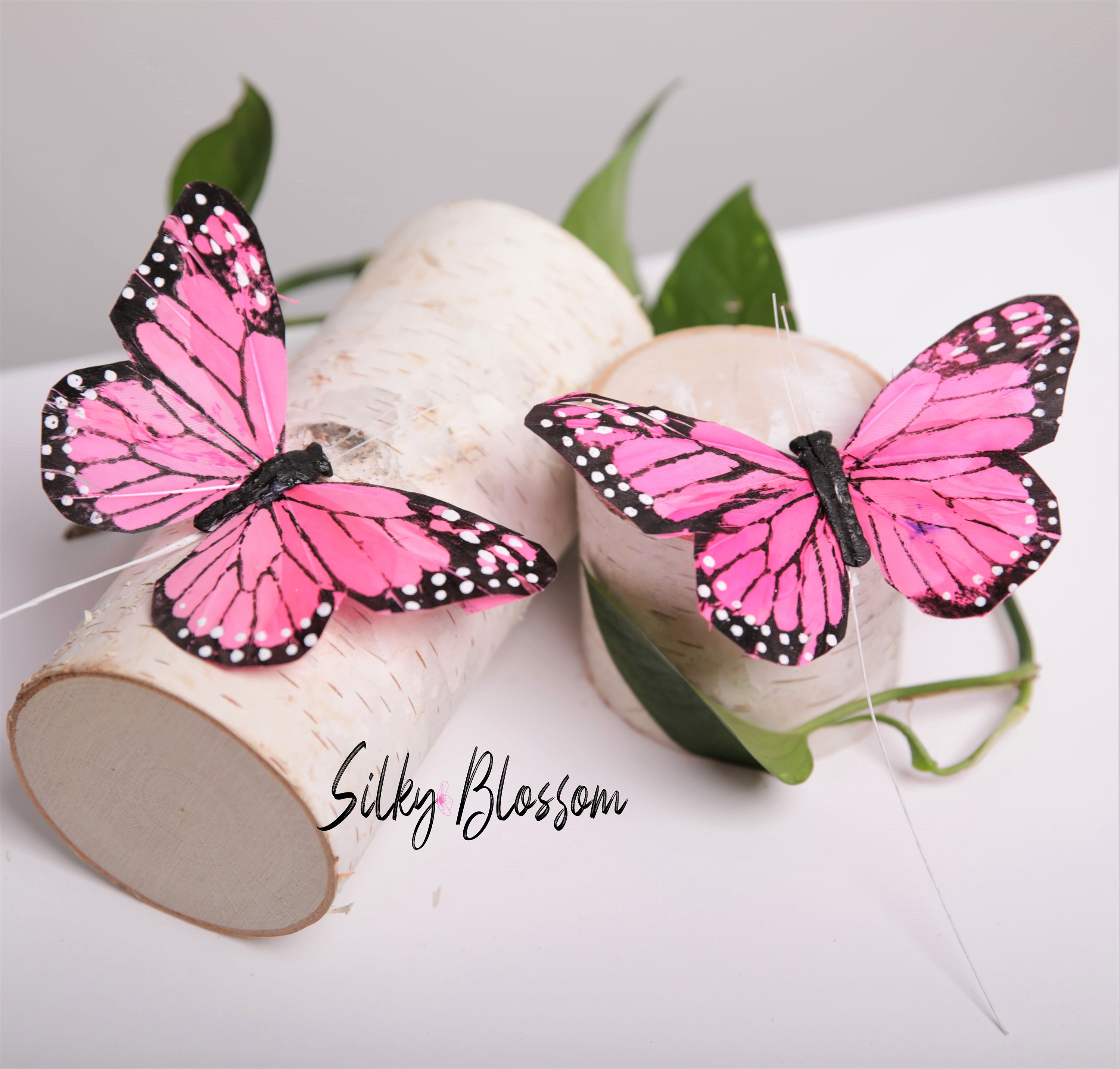 12 Hot Pink 5 Feather Butterflies Wedding Decorations - Etsy
