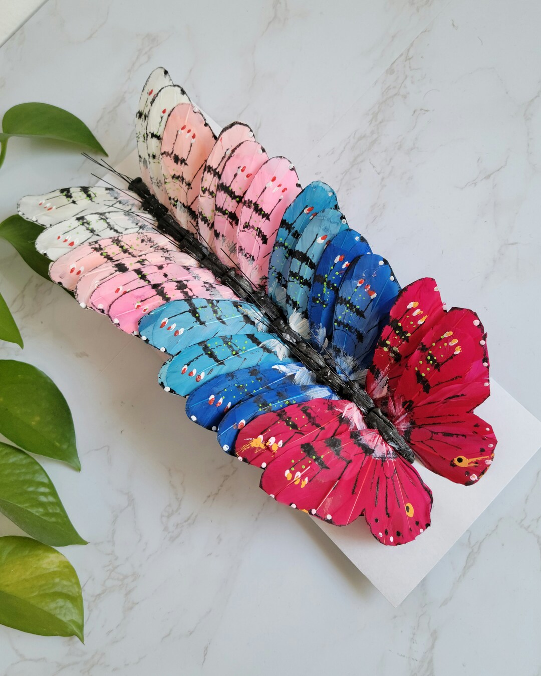 12 Multicolor 5" Feather Butterflies, Wedding Decorations, Floral ...