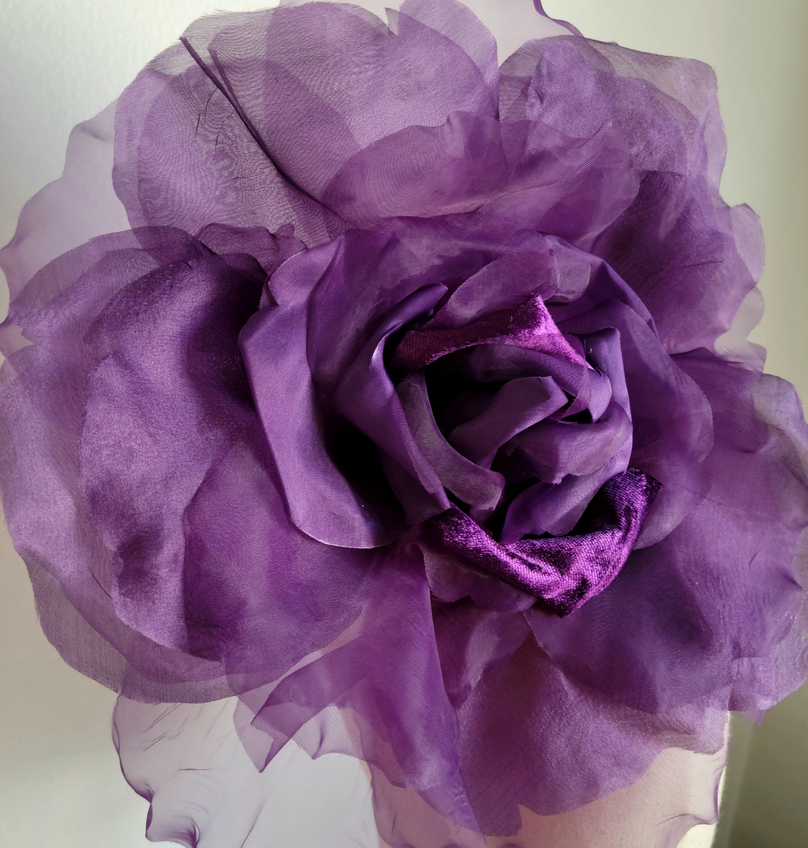 Extra Large Purple/plum 12"-13" Silk Organdy Velvet Rose- Millinery ...