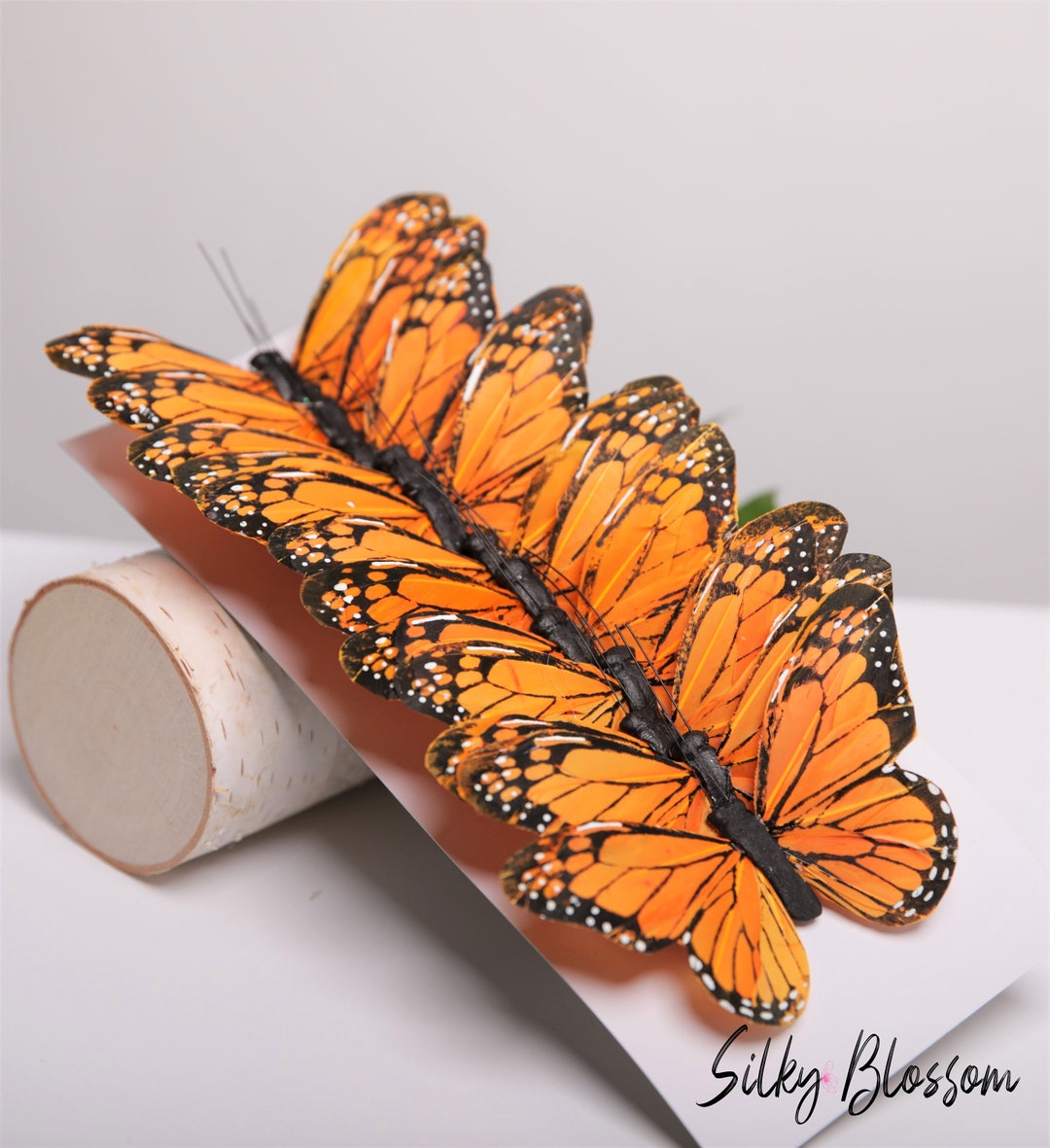 12 Monarch 5" Feather Butterflies, Wedding Decorations, Floral Accents ...