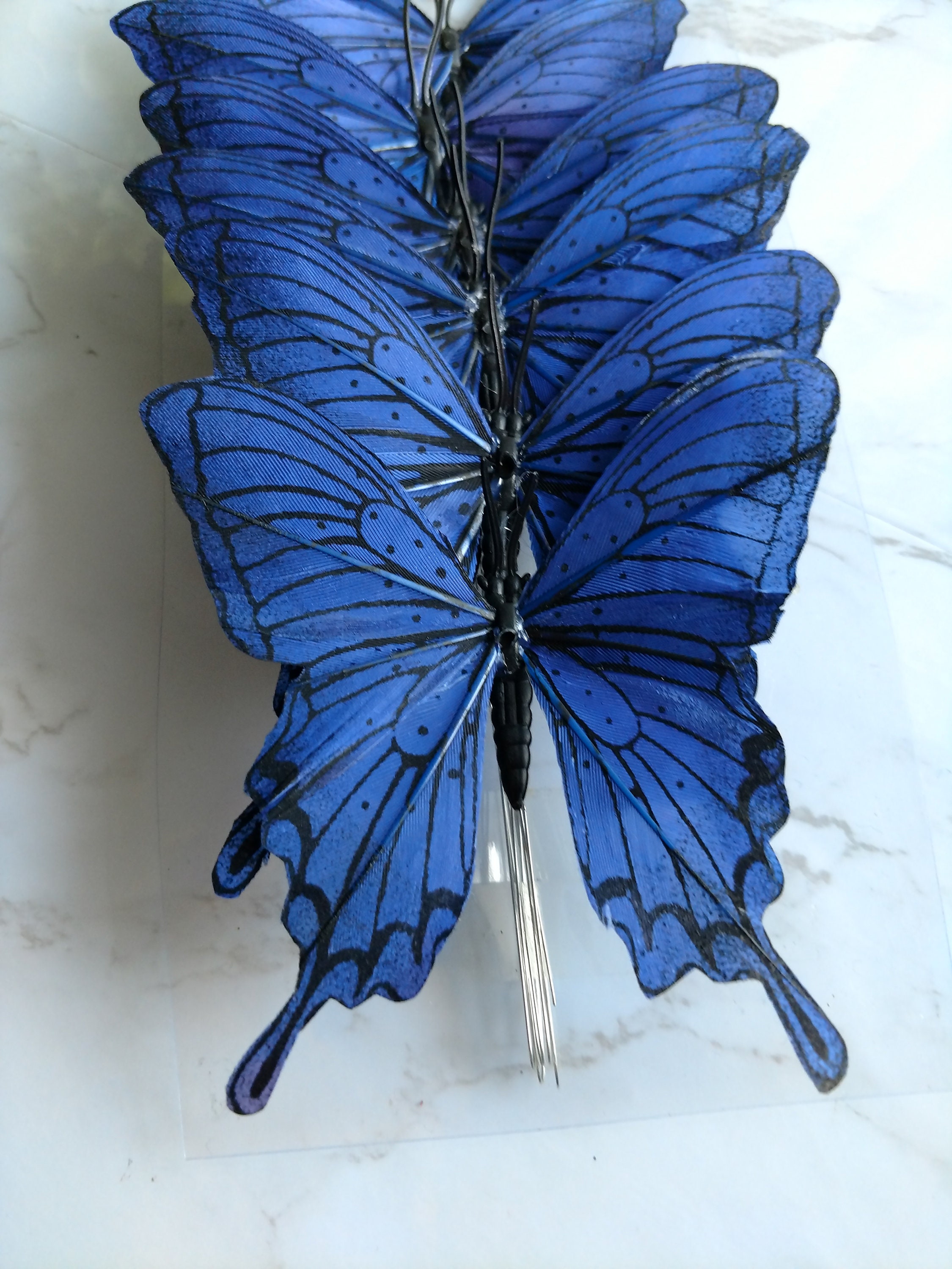 6 Royal Blue Feather Butterflies Artificial Butterflies for | Etsy