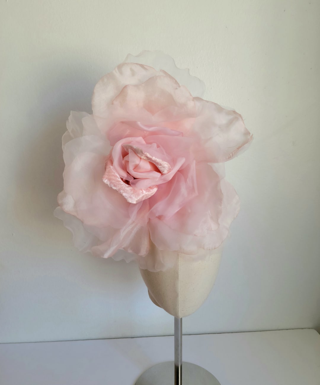 Extra Large Pink 12"-13" Silk Organdy Velvet Rose- Millinery Flower for ...