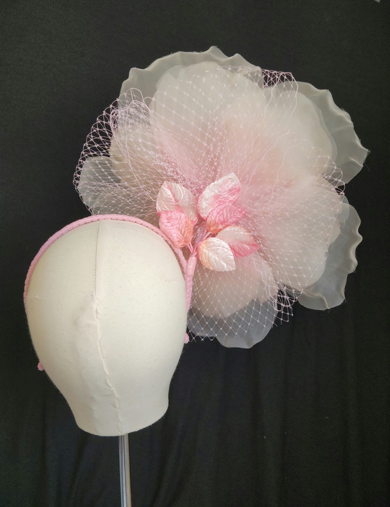 Large Old Pink Rose Fascinator With Veil on a Headband for Kentucky ...