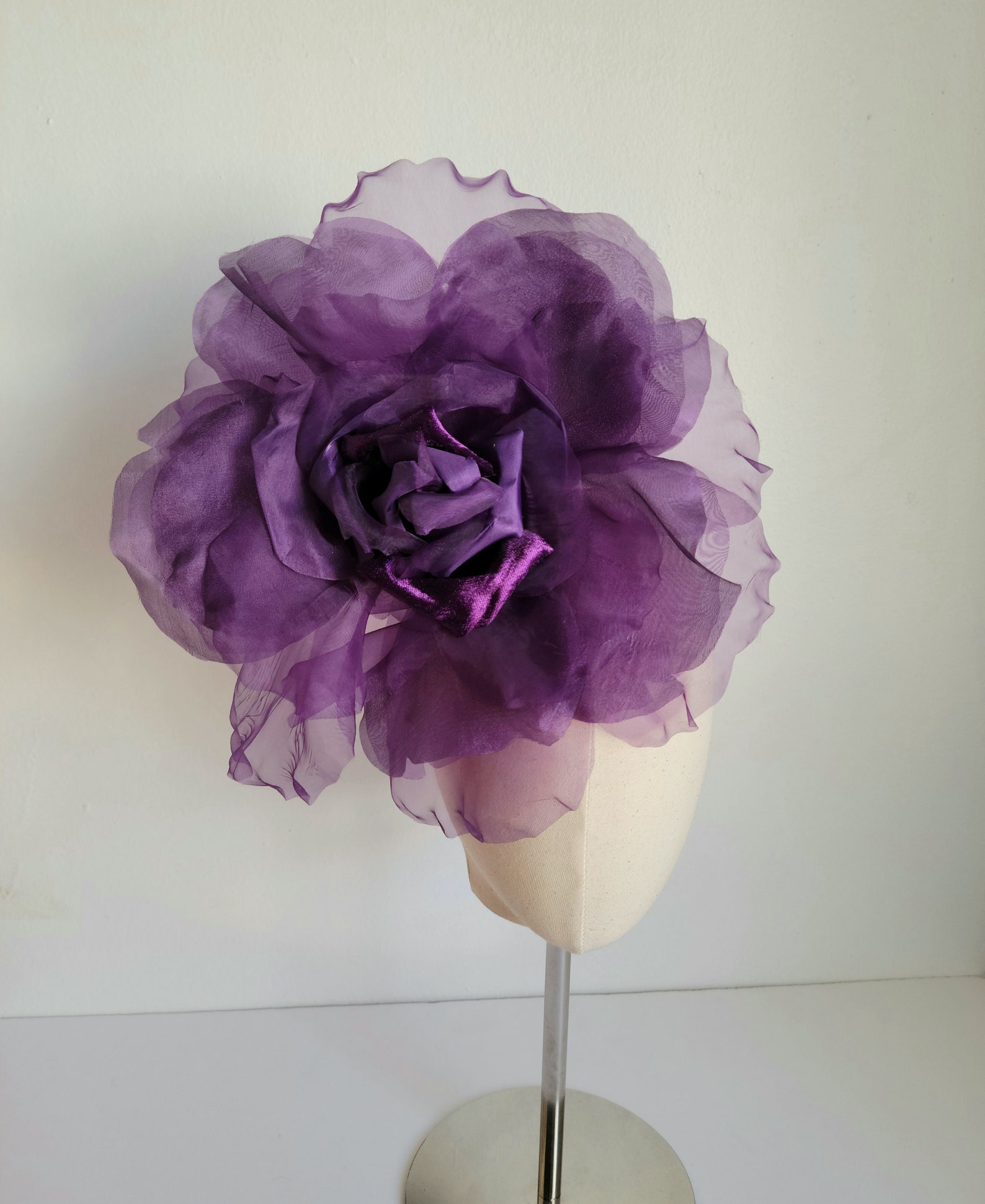 Extra Large Purple/plum 12"-13" Silk Organdy Velvet Rose- Millinery ...