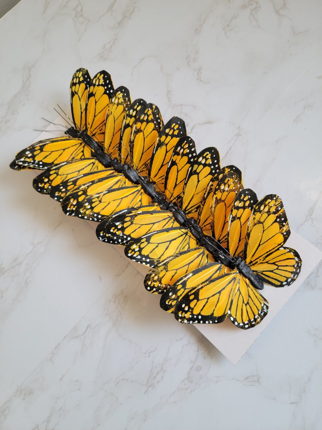 12 5" Golden Yellow Monarch Feather Butterflies on Wire for Home ...