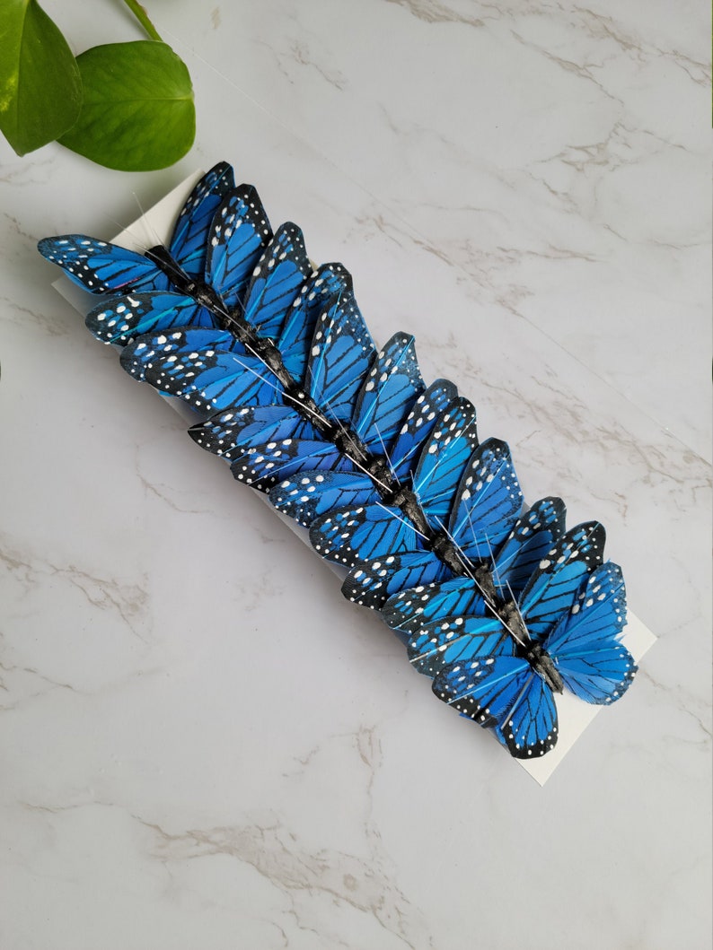 12 3 Blue Monarch Feather Butterflies Artificial - Etsy