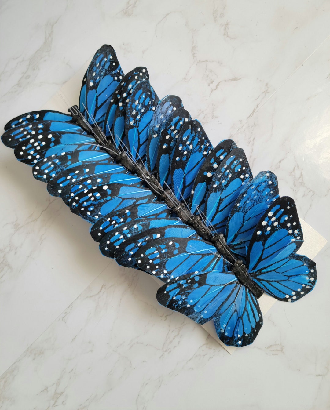 12 - 5" Blue Monarch Feather Butterflies - Artificial Feather ...