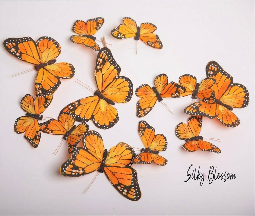 String Monarch Feather Butterflies Garland , Orange Artificial ...