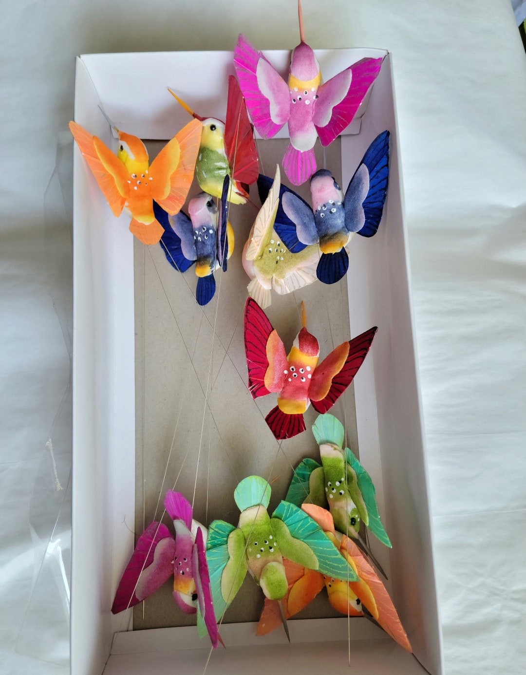 12 Cute 3.5" Hummingbirds on Wire, Artificial Feather Hummingbirds for ...