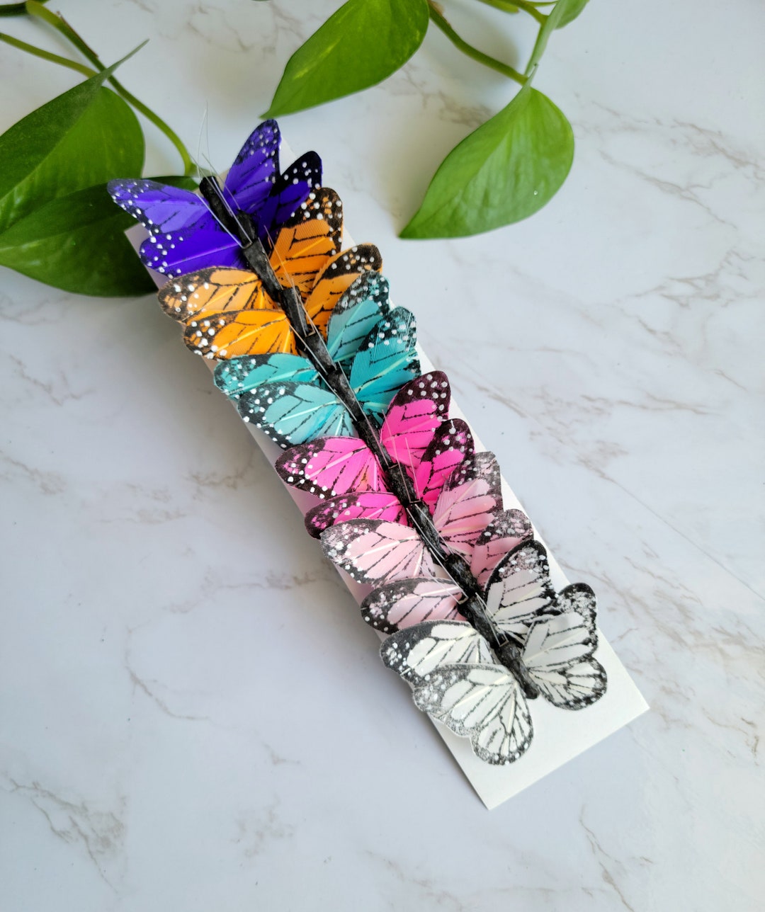 12 Multicolor 2" Monarch Feather Butterflies on Wire for Floral ...