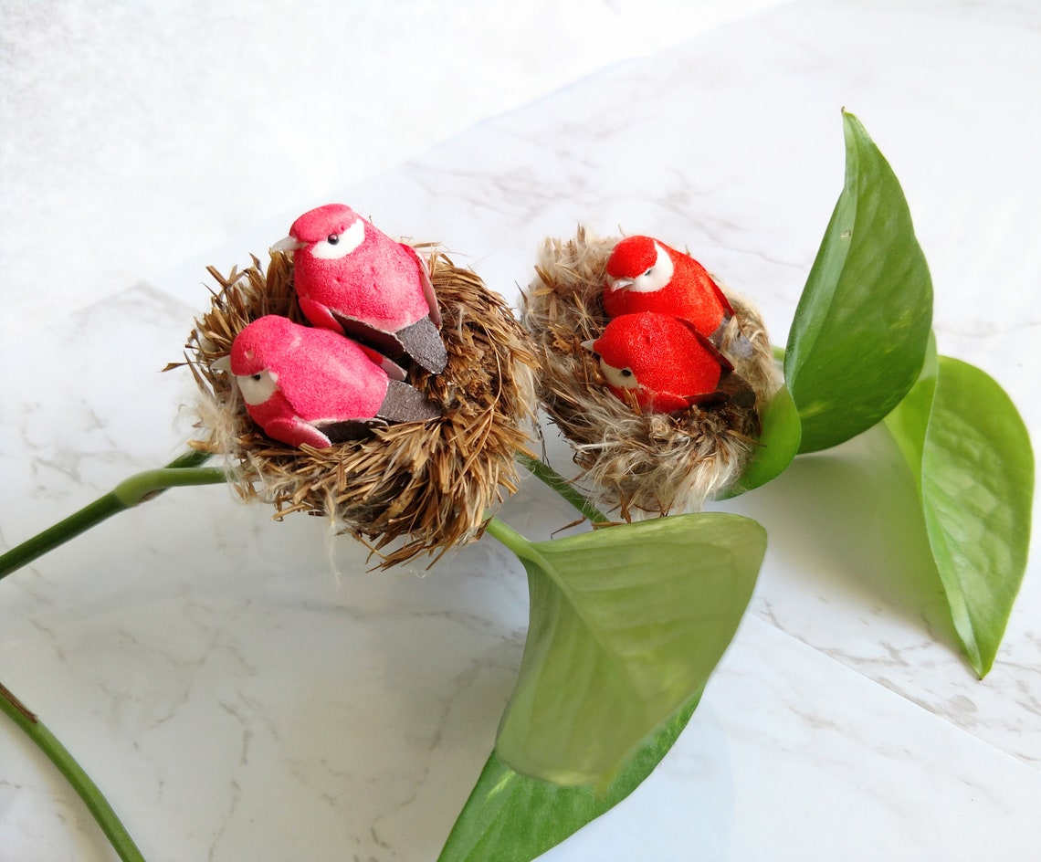 2 Adorable Miniature Artificial Bird Nests With Two Cute Birds - Etsy