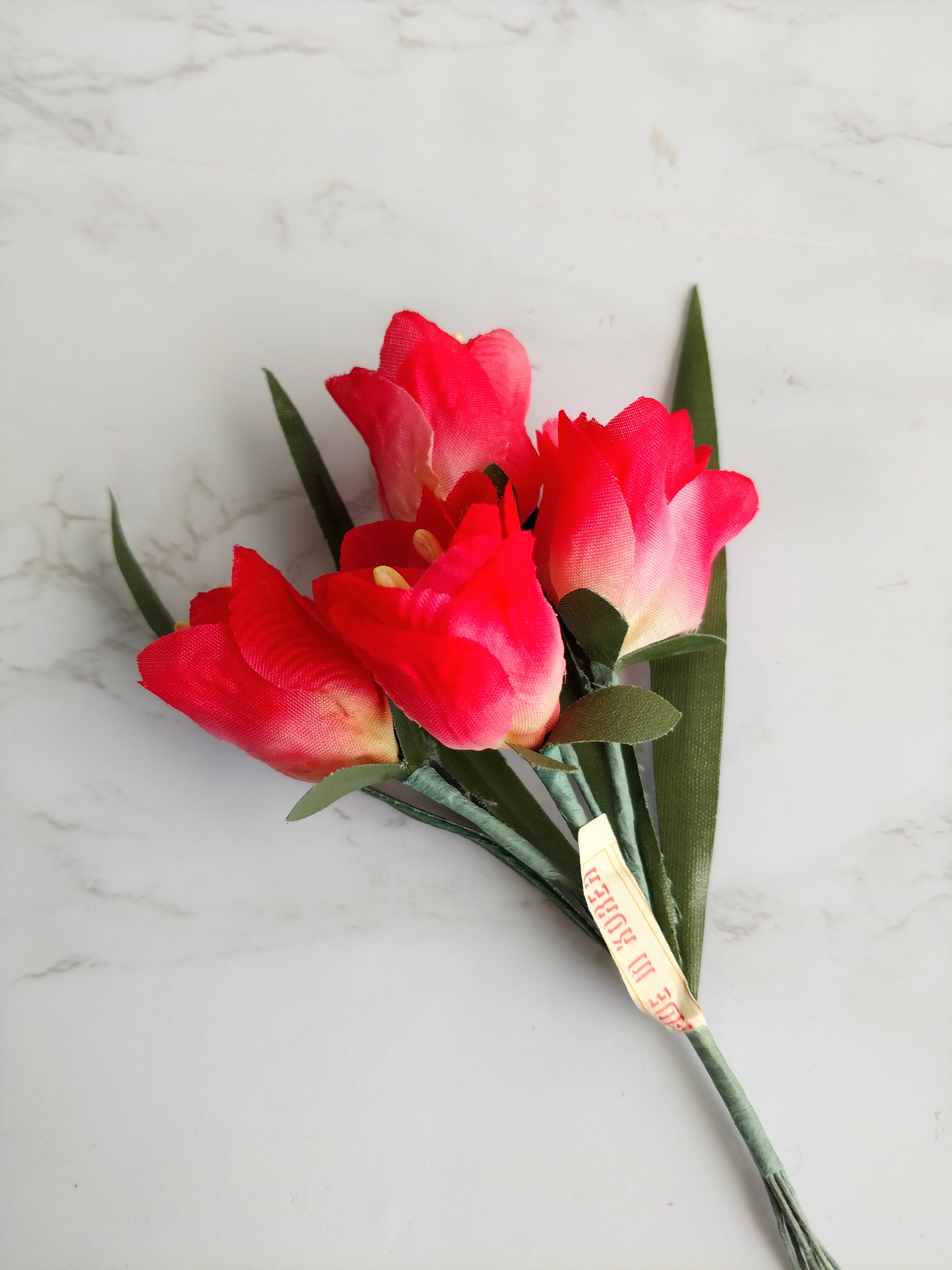 2 Vintage Red/yellow Shaded Miniature Tulip Spray With Leaves - Etsy ...