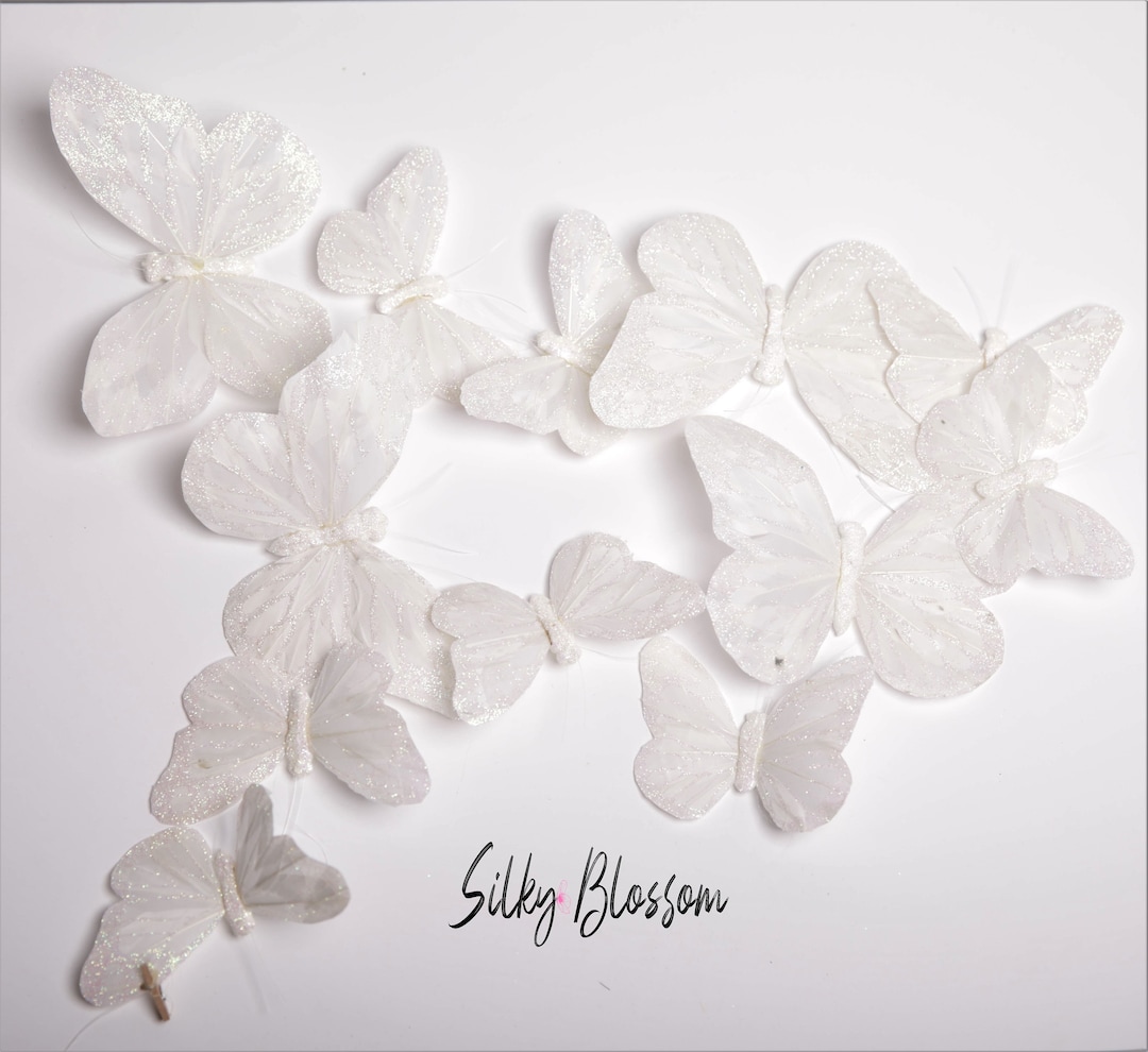 String White Glittered Feather Butterfly Garland , Wedding Decorations ...