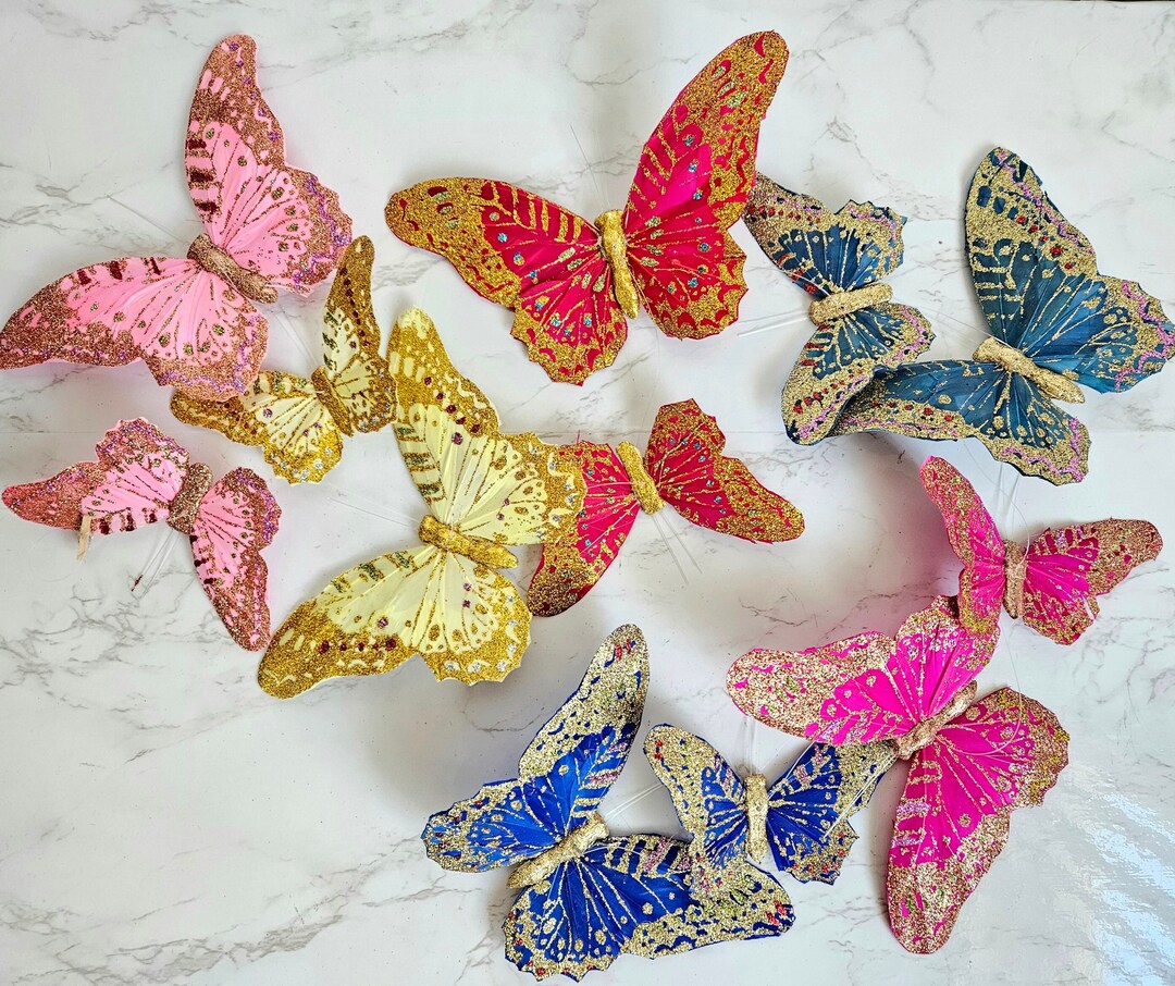 String Multi Color Glittered Feather Butterflies Garland With Glitter ...