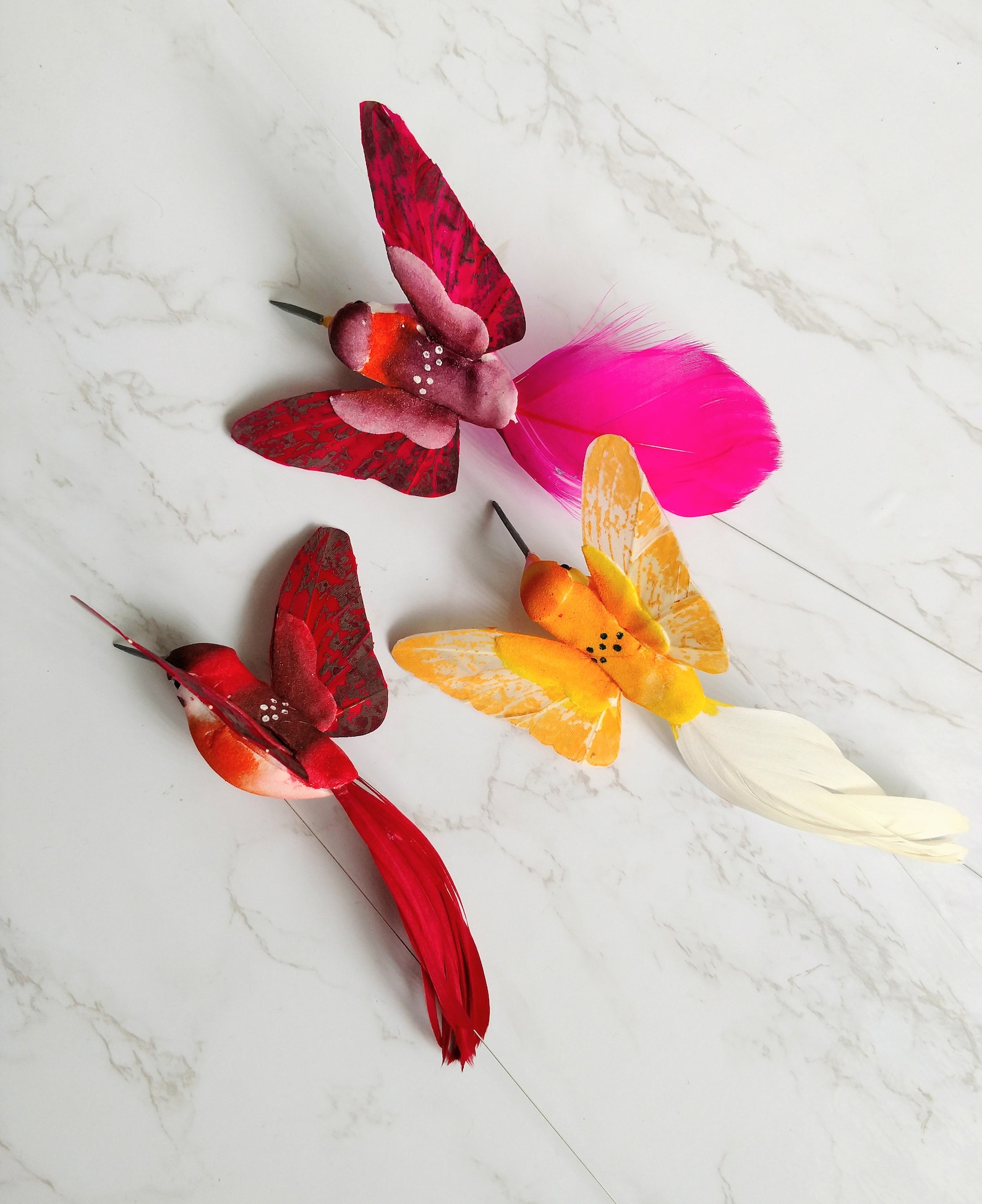 12 Cute 6" Artificial Hummingbirds With Feathers on Wire for Crafts ...