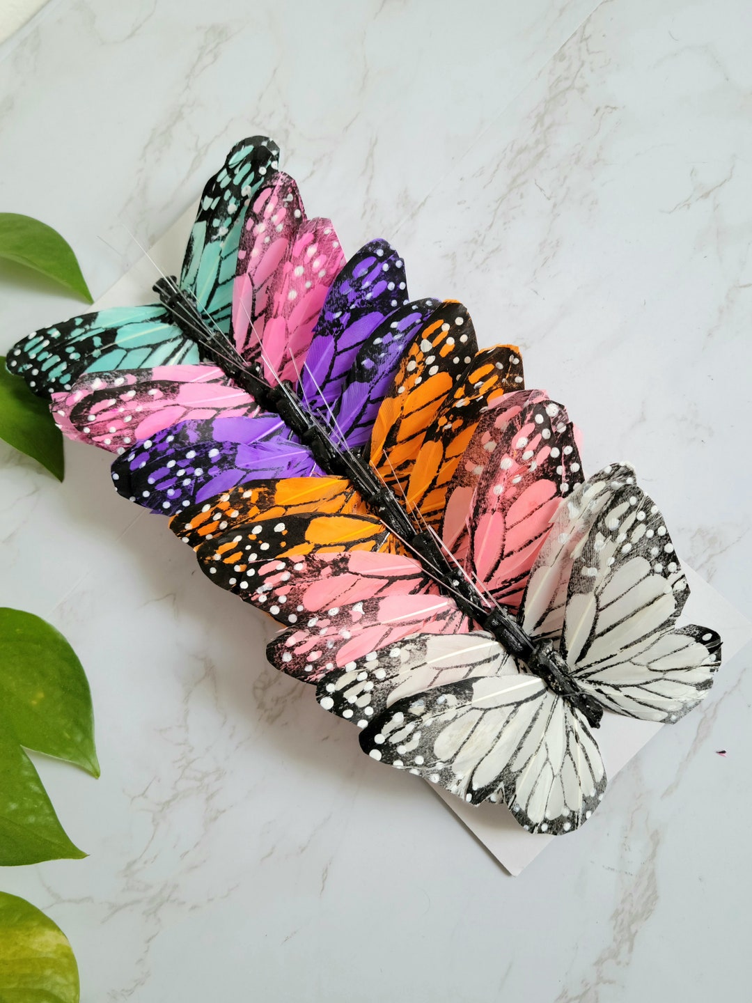 12 - 5" Multi Color Monarch Feather Butterflies - Artificial Feather ...