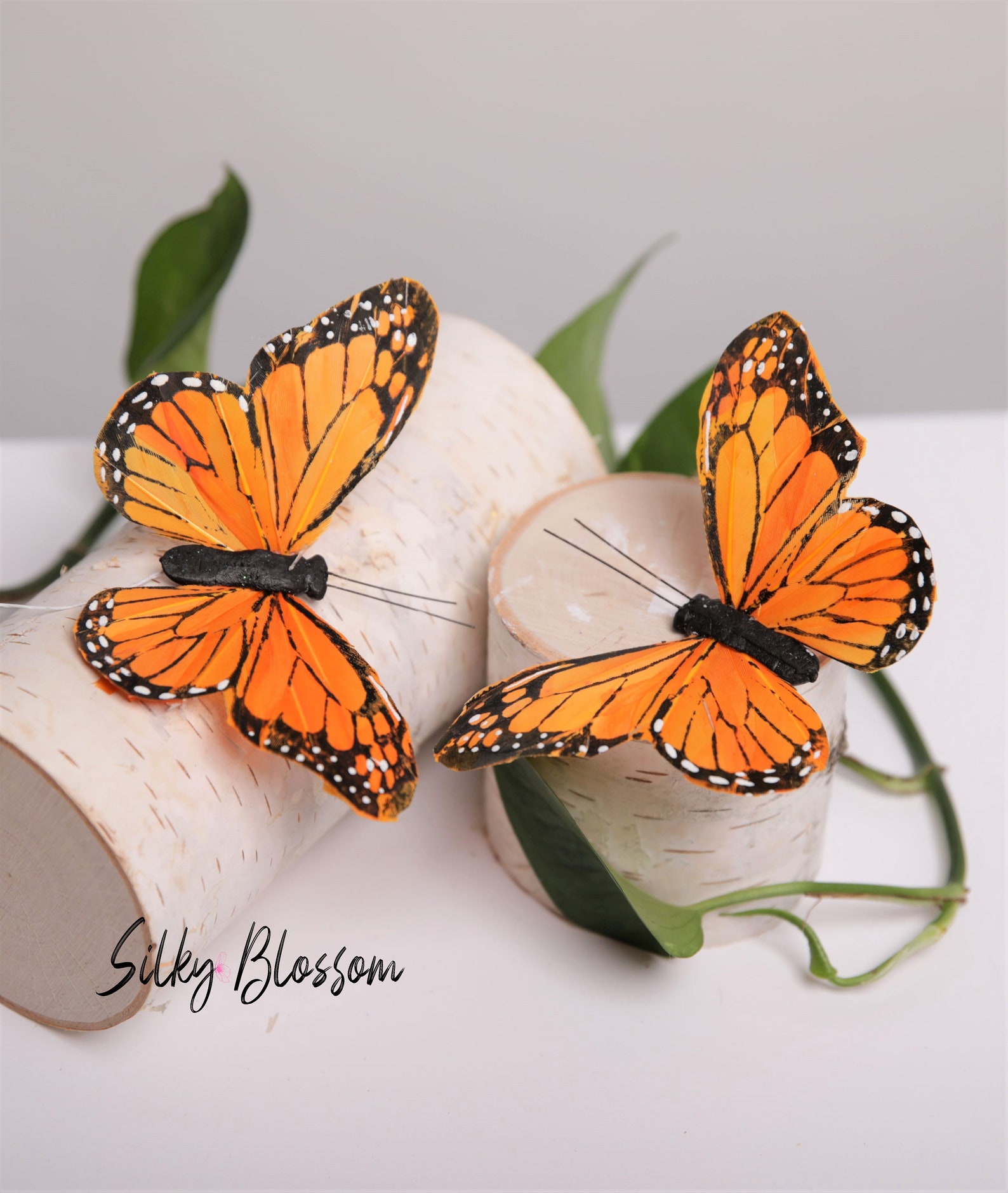 12 Monarch 5 Feather Butterflies, Wedding Decorations, Floral Accents ...