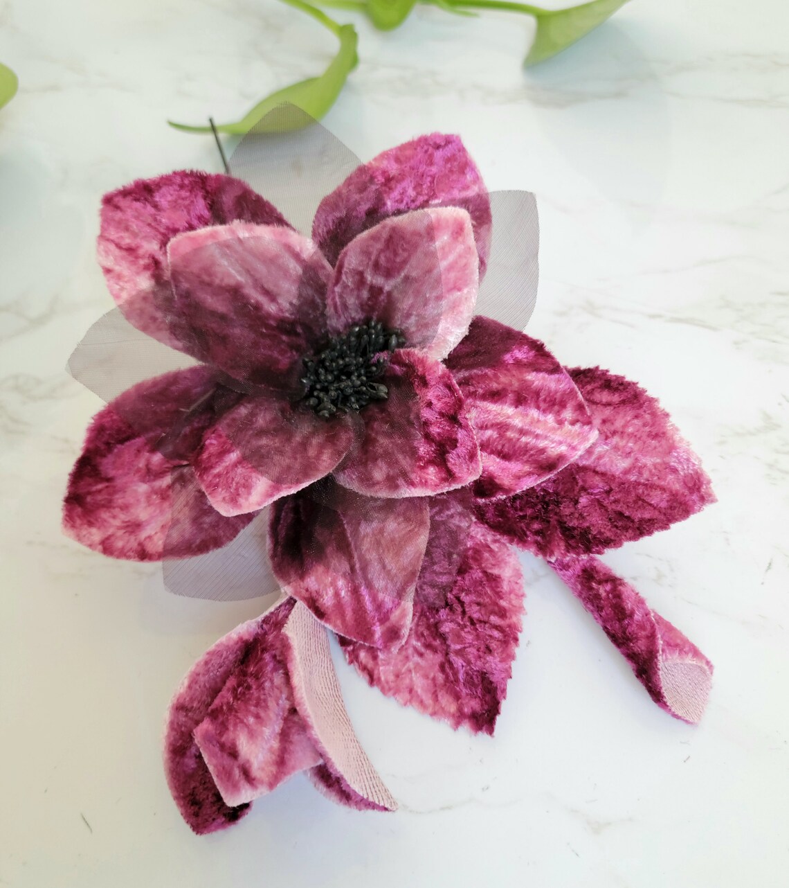 Vintage Mauve/plum Velvet Flower With Silk Organza Petals, 2 Buds and 2 ...