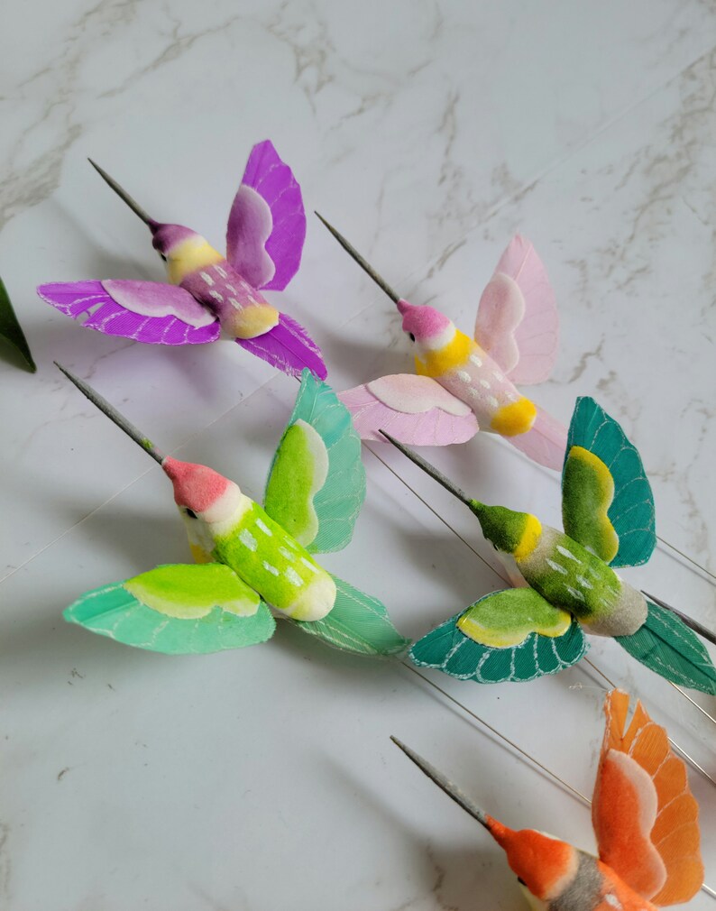 12 Small 3" Artificial Hummingbirds With Feathers on Wire for Crafts ...