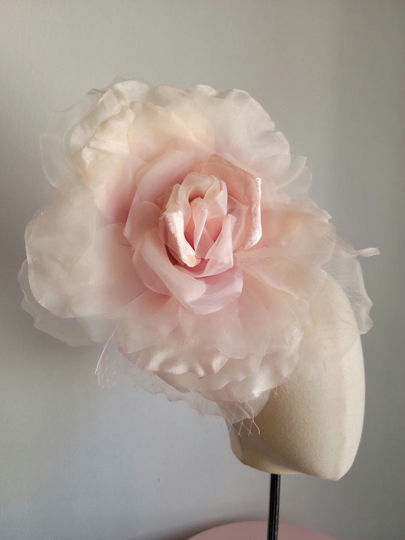Large Old Pink Rose Fascinator With Veil on a Headband for Kentucky ...