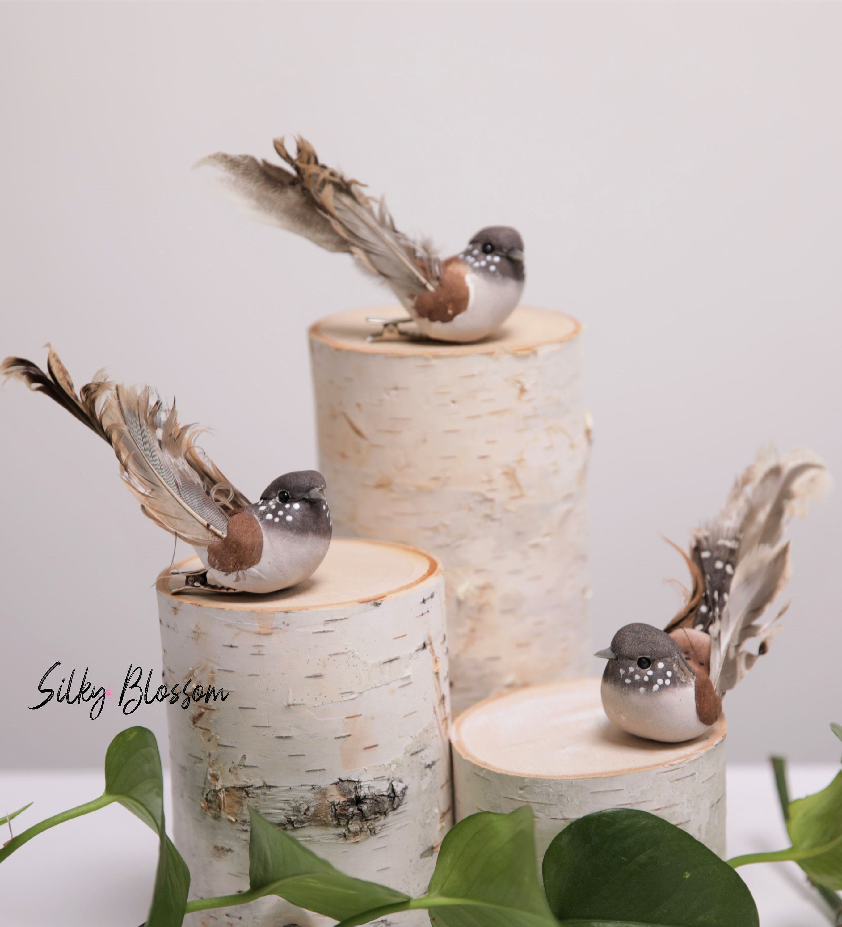 3 Super Cute 4.5" Artificial Birds With Real Feathers on a Clip, Garden ...