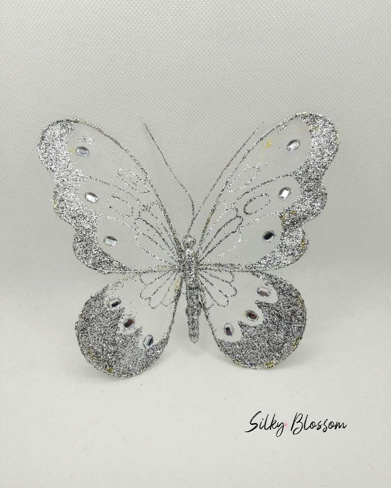 2 Gorgeous Silver Glitter Butterflies on Clip With Silver - Etsy