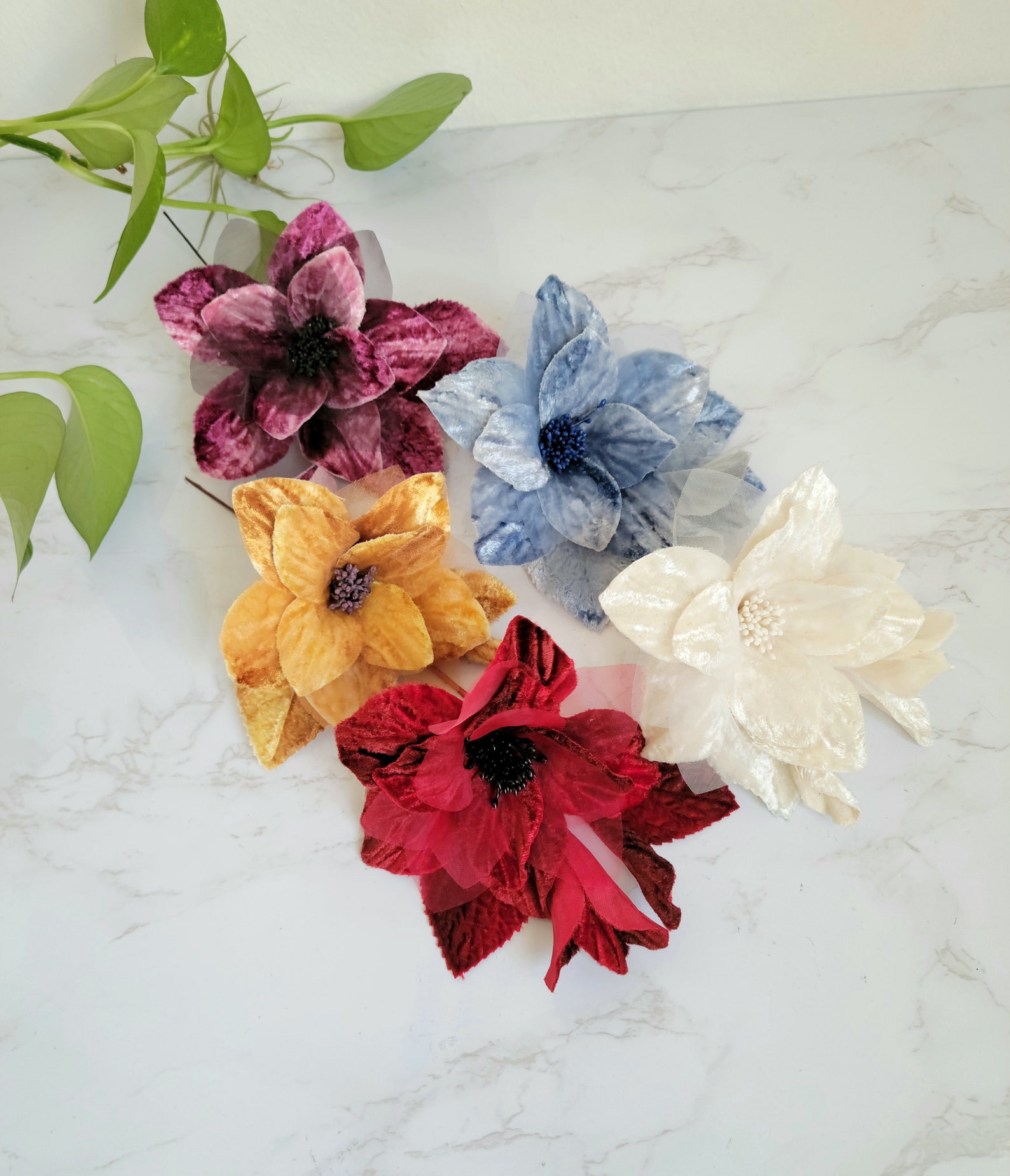 Vintage Mauve/plum Velvet Flower With Silk Organza Petals, 2 Buds and 2 ...