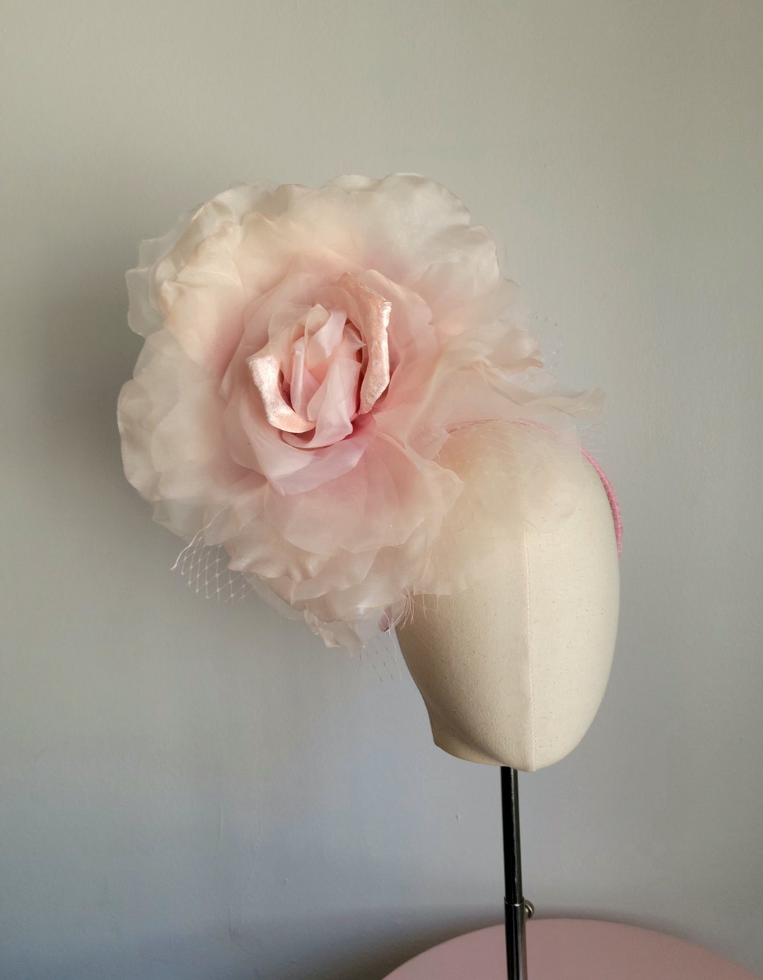 Large Old Pink Rose Fascinator With Veil on a Headband for Kentucky ...
