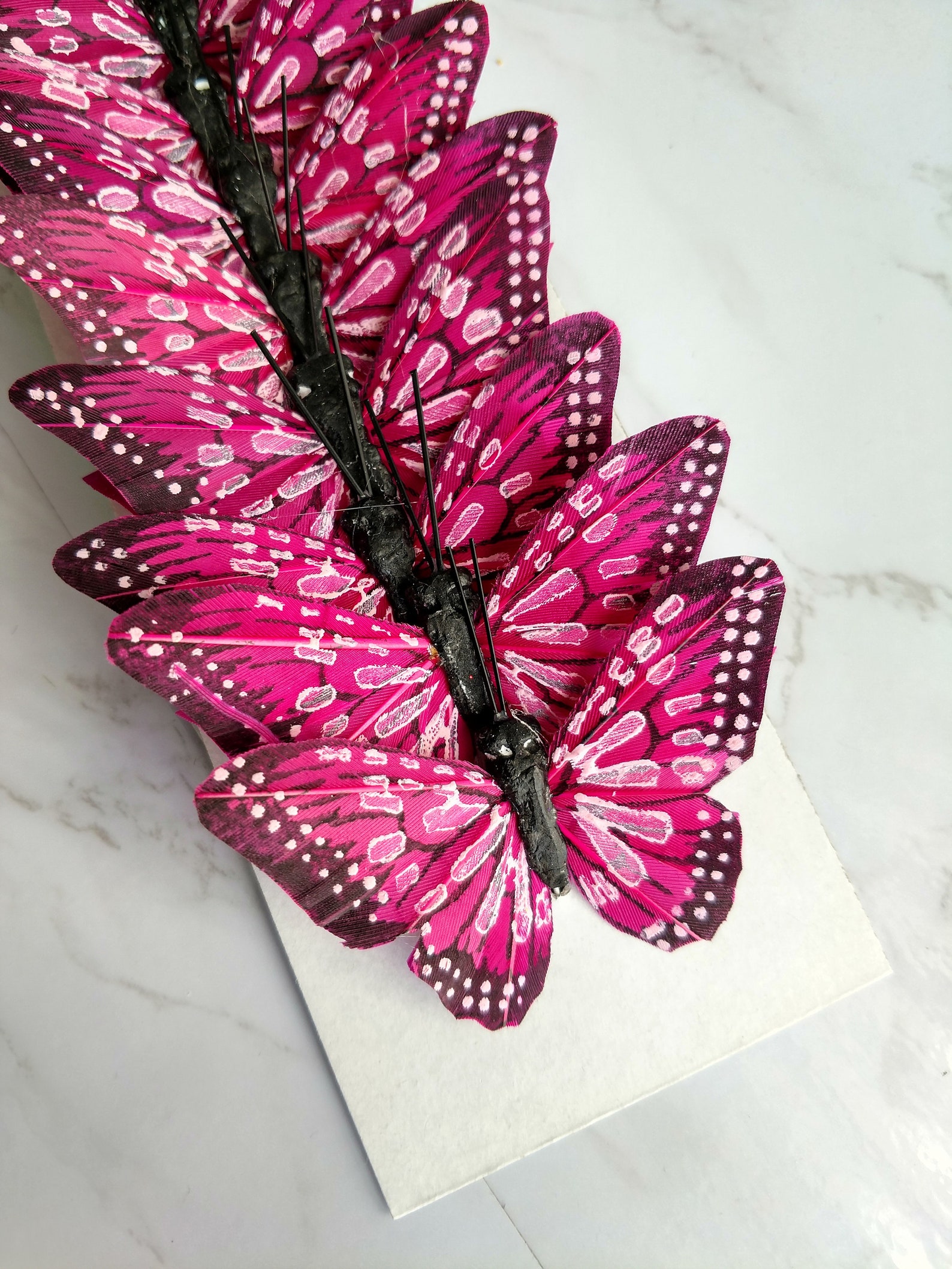 12 Wine feather butterflies on wire for Crafts floral | Etsy