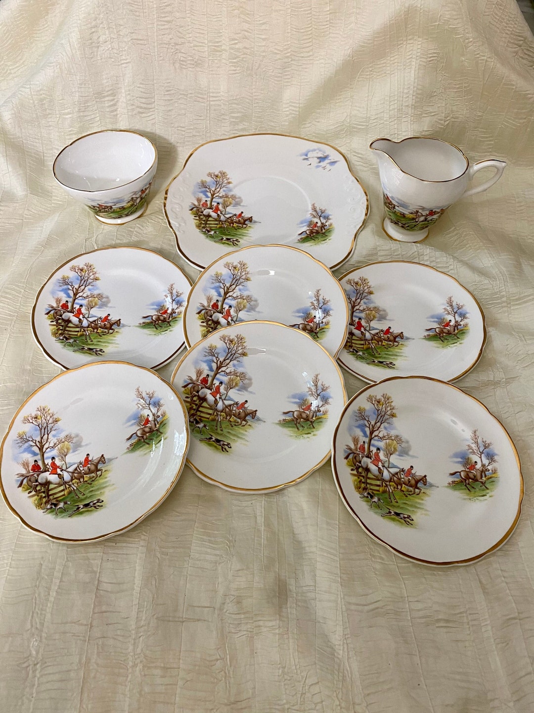 Vintage English Tea Set/hunting Scene/fox Hunt/anglophile Gift/regency ...