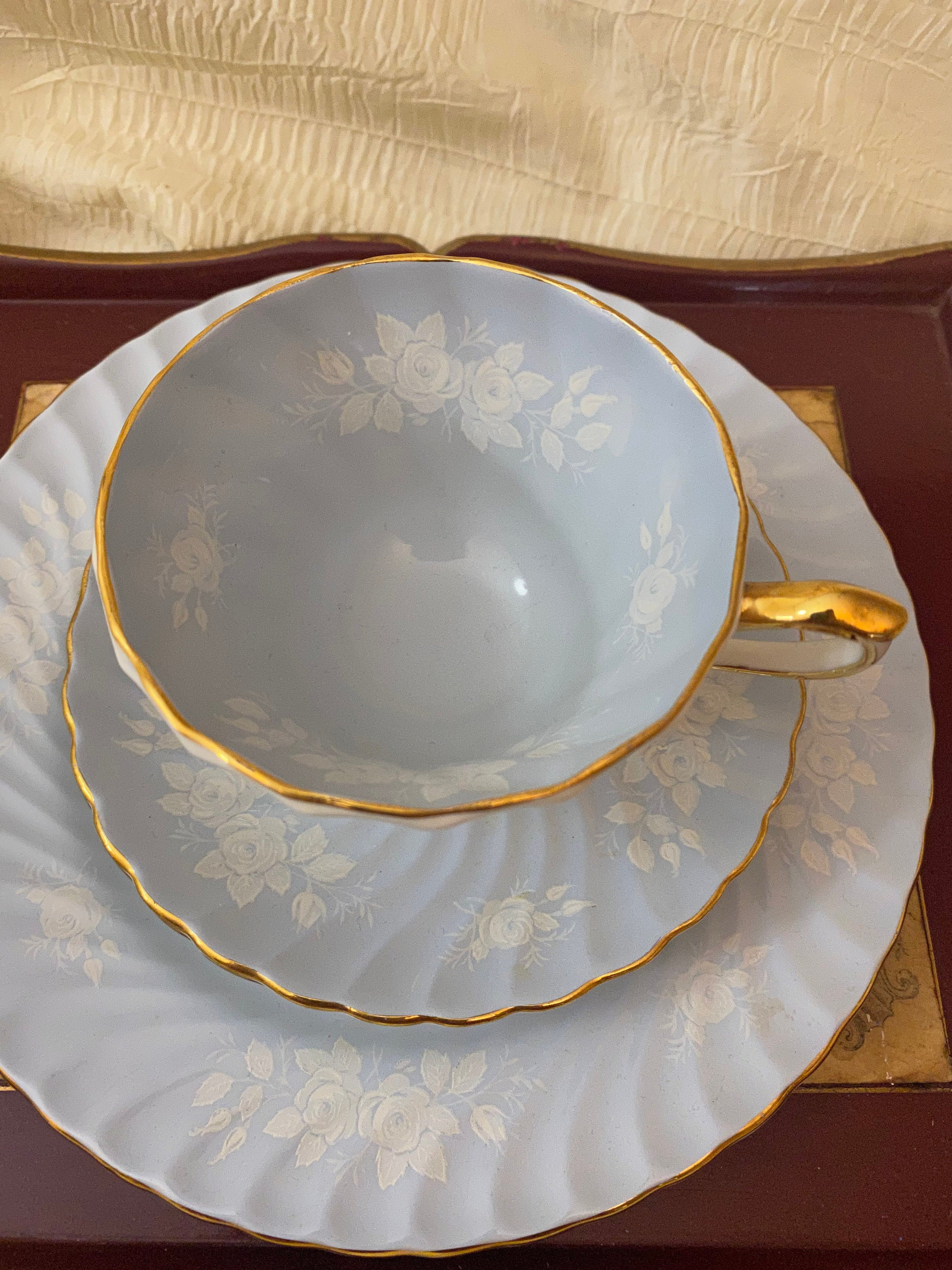 Aynsley Tea Set/Vintage Aynsley Blue Swirl Teacup Trio/English | Etsy