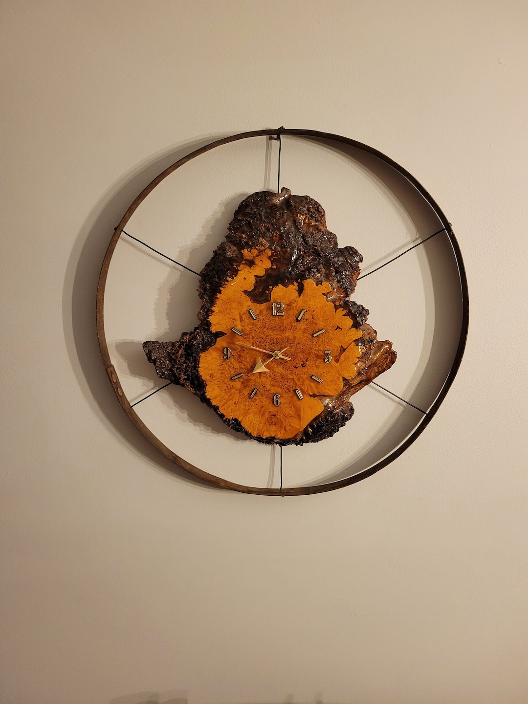 Halo Clock * Rusty Whiskey Barrel Hoop With Live Edge Wall Slab ...