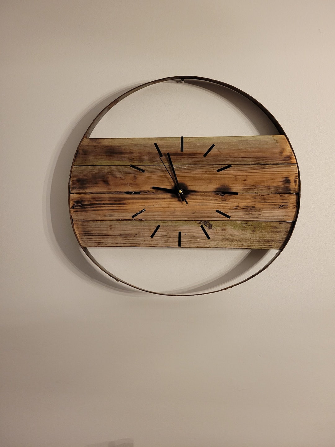 Halo Clock * Rusty Whiskey Barrel Hoop With Weathered Burnt Wood * 22 ...