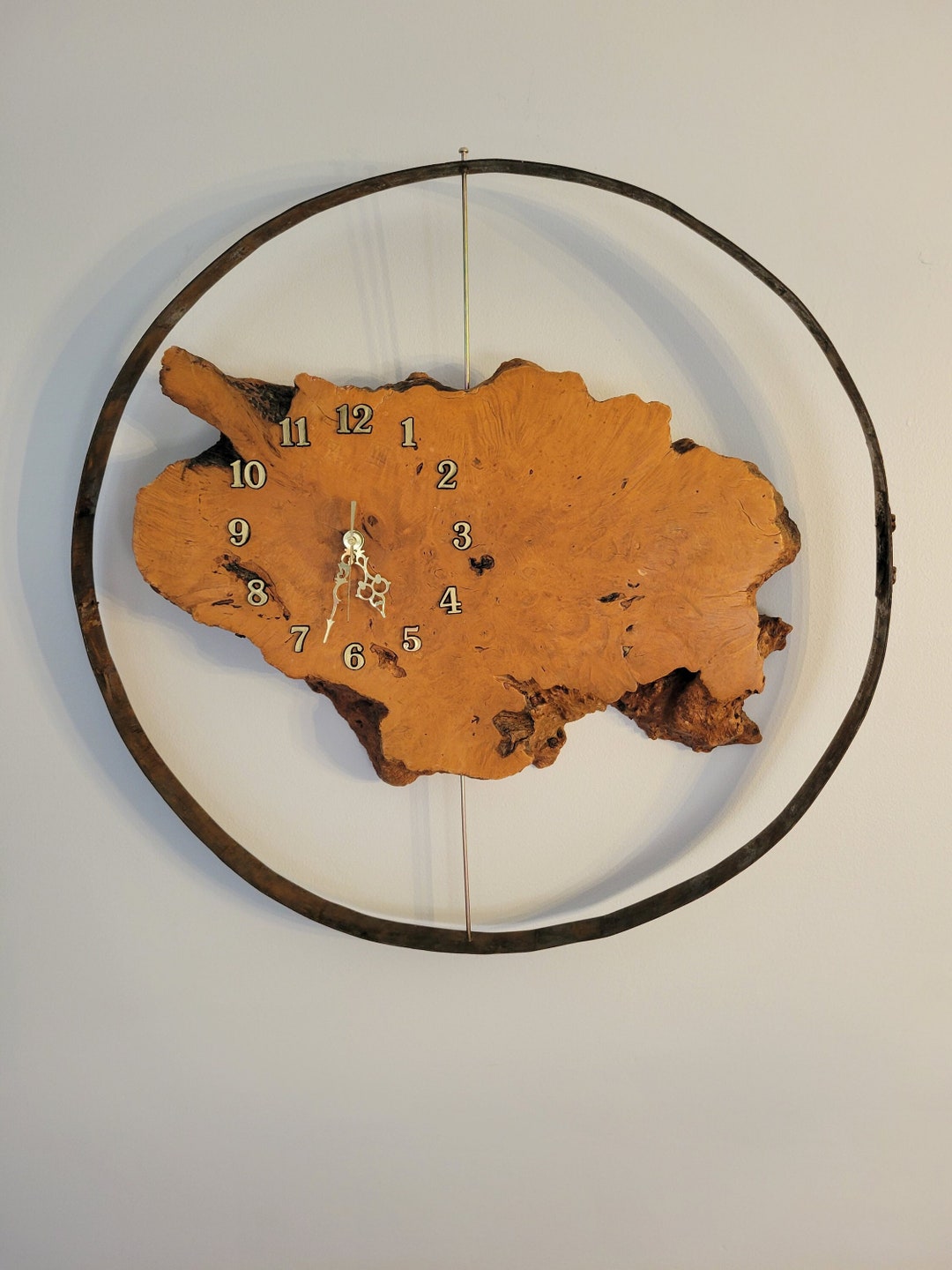 Halo Clock * Rusty Whiskey Barrel Hoop With Live Edge Wall Slab ...