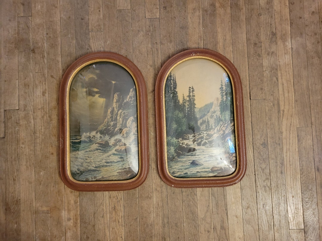 Pair of Vintage Convex Bubble Oval Glass Photo Picture Wall Frame ...