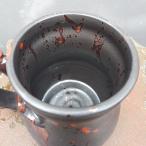 Tentacle Mug in Charcoal Black Glaze With Red Mottled Spots, Made to ...