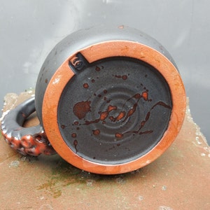 Tentacle Mug in Charcoal Black Glaze With Red Mottled Spots, Made to ...