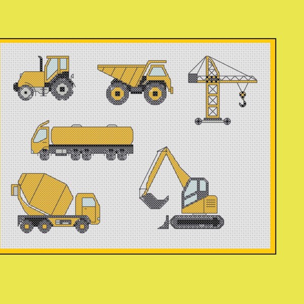 Cross Stitch Construction Vehicles - Etsy