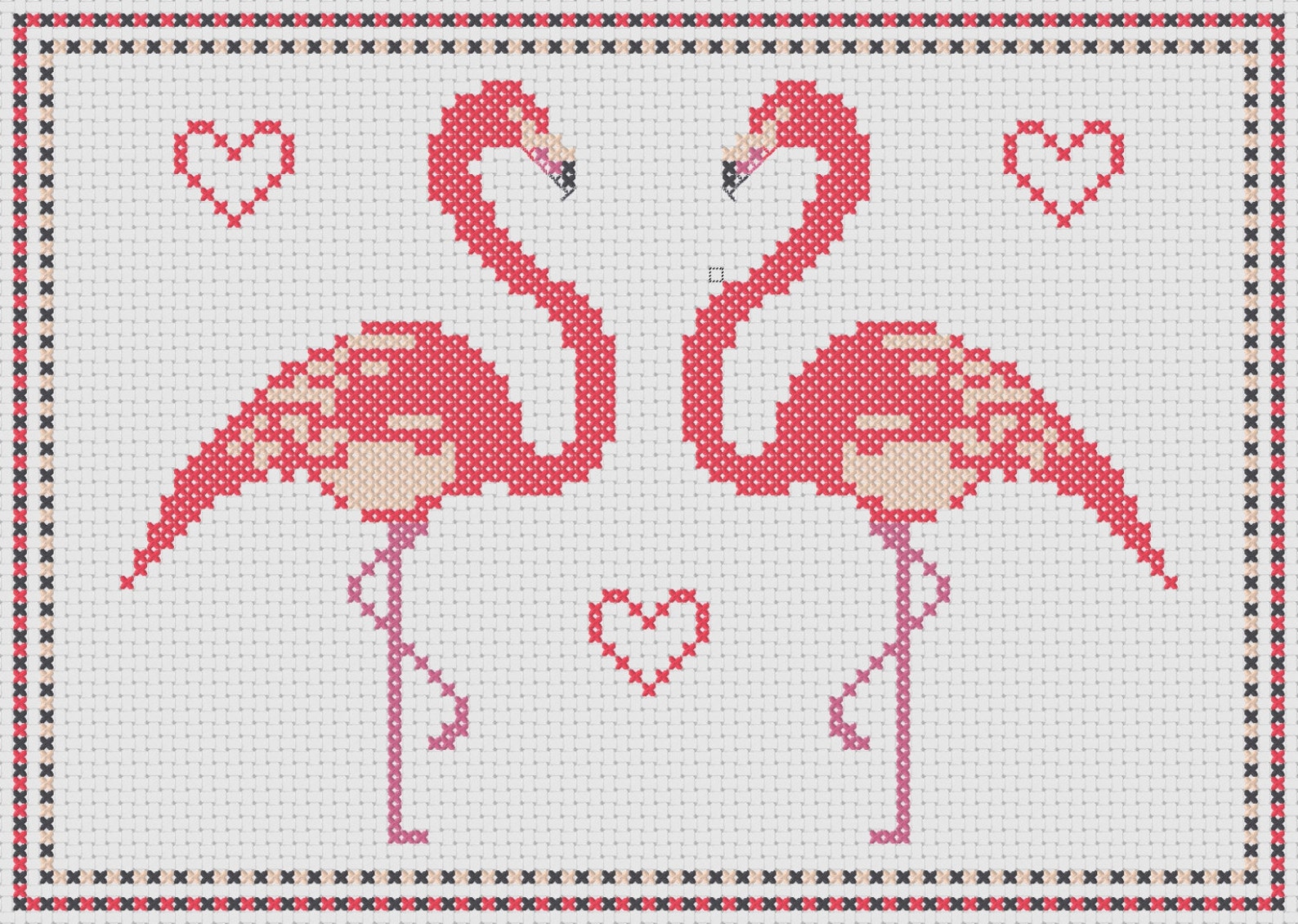 Pink Flamingo Cross Stitch Pattern: Lovebird Flamingos | Etsy